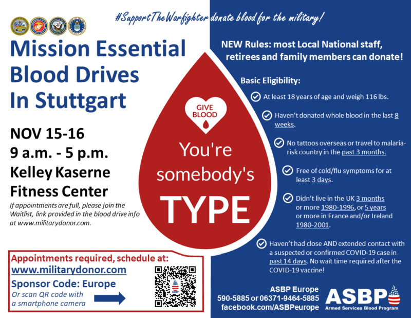 Blood types O and A priority at mission essential blood drive ...