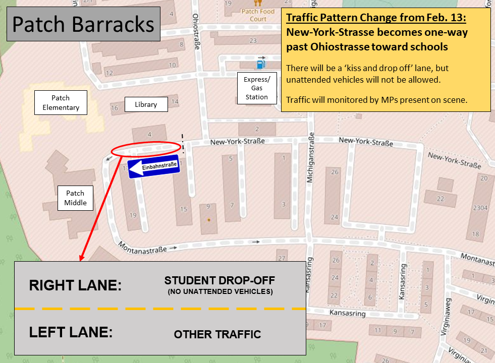 Patch traffic pattern changes: new one way section of New-York-Strasse and K&K lanes switch ...