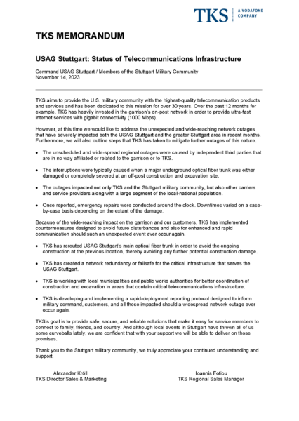 TKS issues statement on recent local network outages - StuttgartCitizen.com
