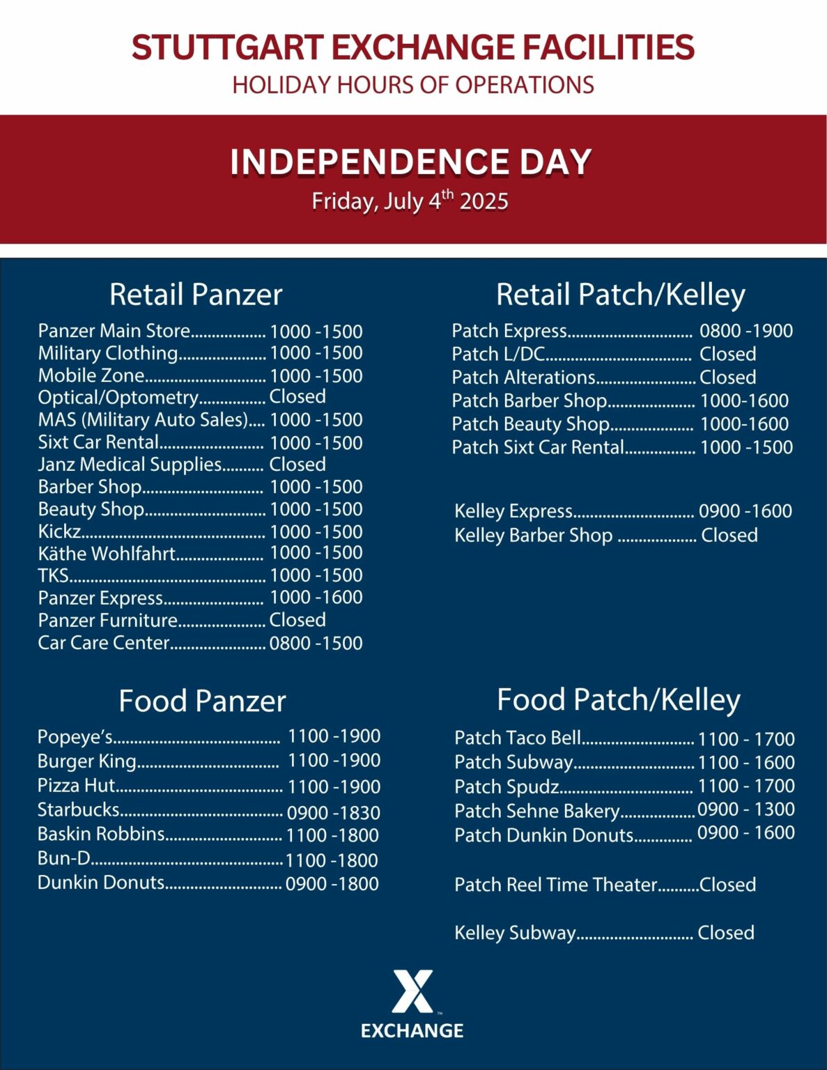 On-post closures, adjustments due to Fourth of July tomorrow ...