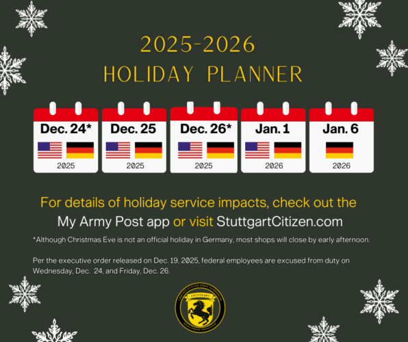 Holiday service changes around USAG Stuttgart; Dec. 24 and 26 day off ...